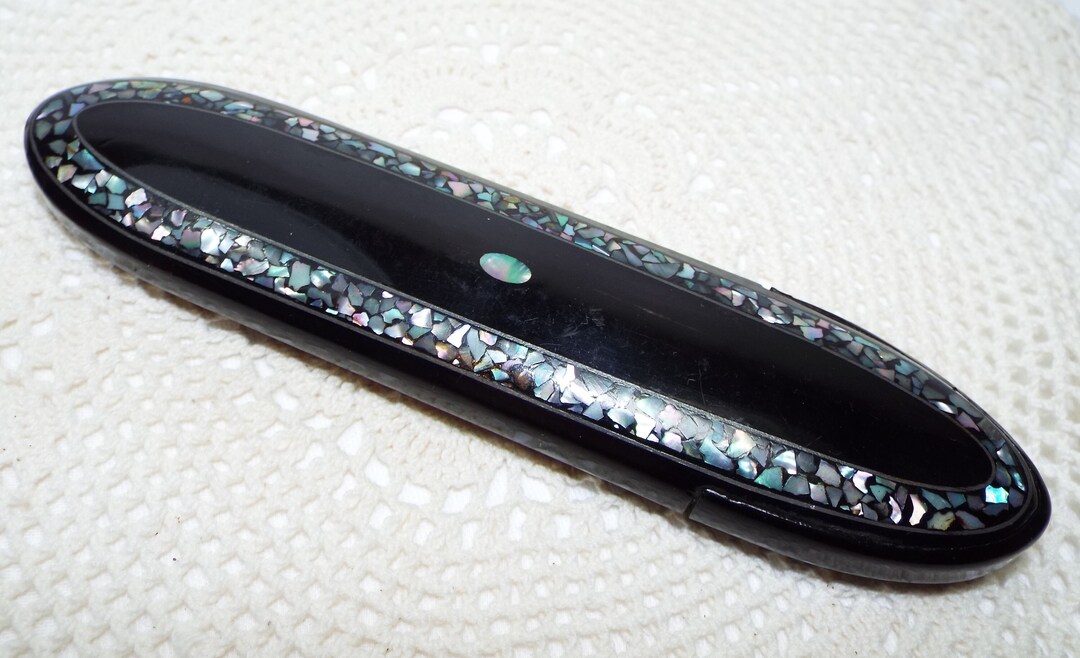 Antique Paper Mache Mother of Pearl Inlay Spectacle Case. Late ...