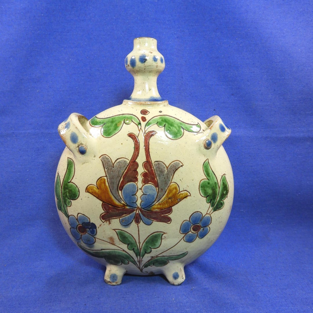 Antique Traditional Hungarian Handmade Round Drinking Vessel Ceramic ...