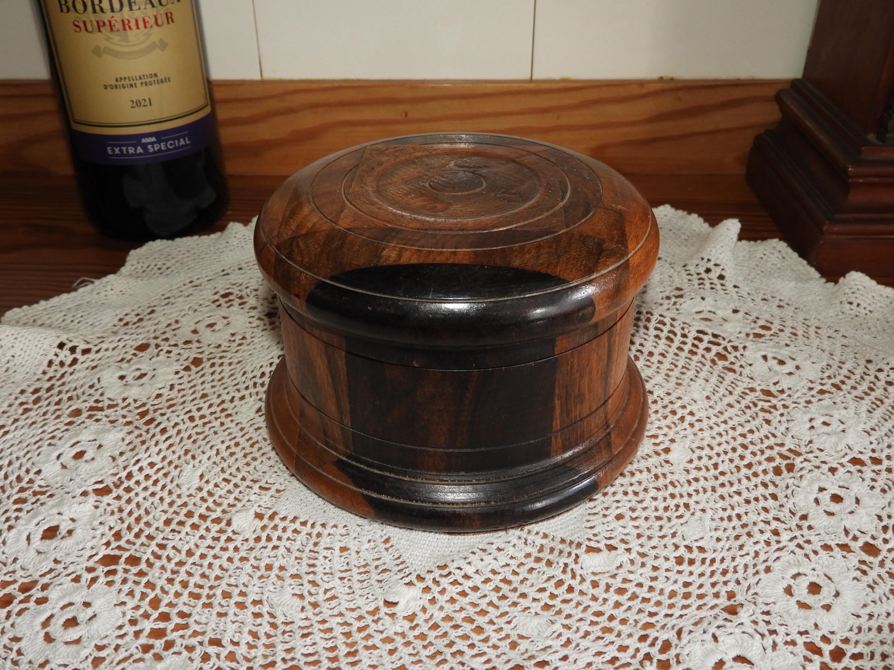 Antique 1930s Turned Lignum Vitae Wood Lidded Pot. Desk Top Trinket Pot ...
