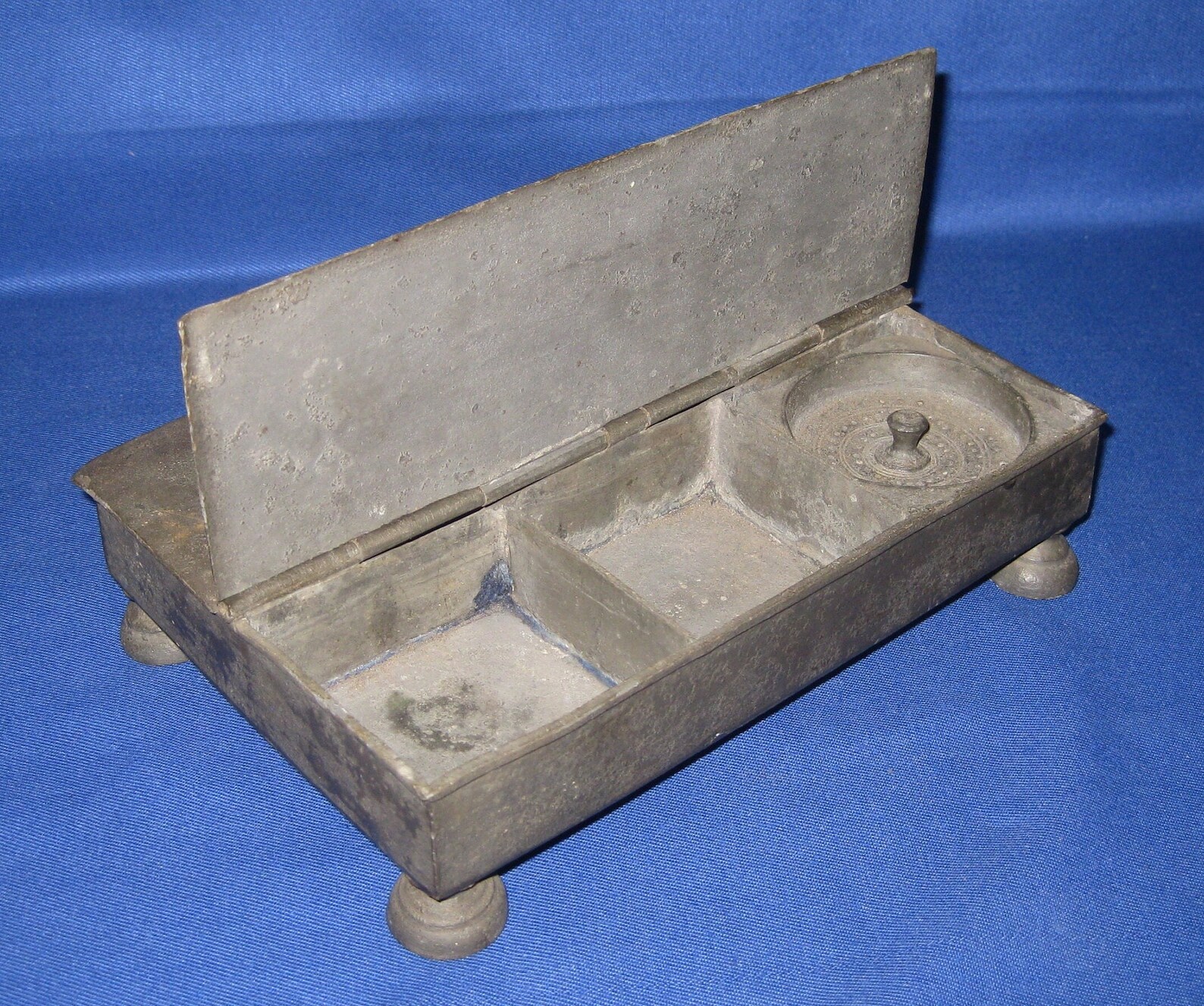 Antique 18th Century Rectangular Pewter Desk Inkwell Holder / Stand ...