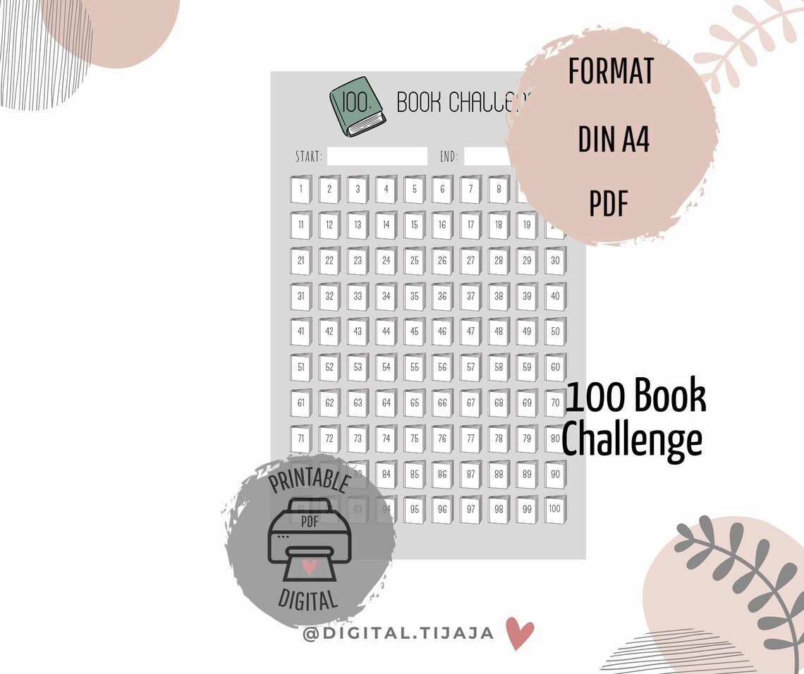 100 Book Challenge / Books Challenge / Printable A4 / Tracker / Reading ...