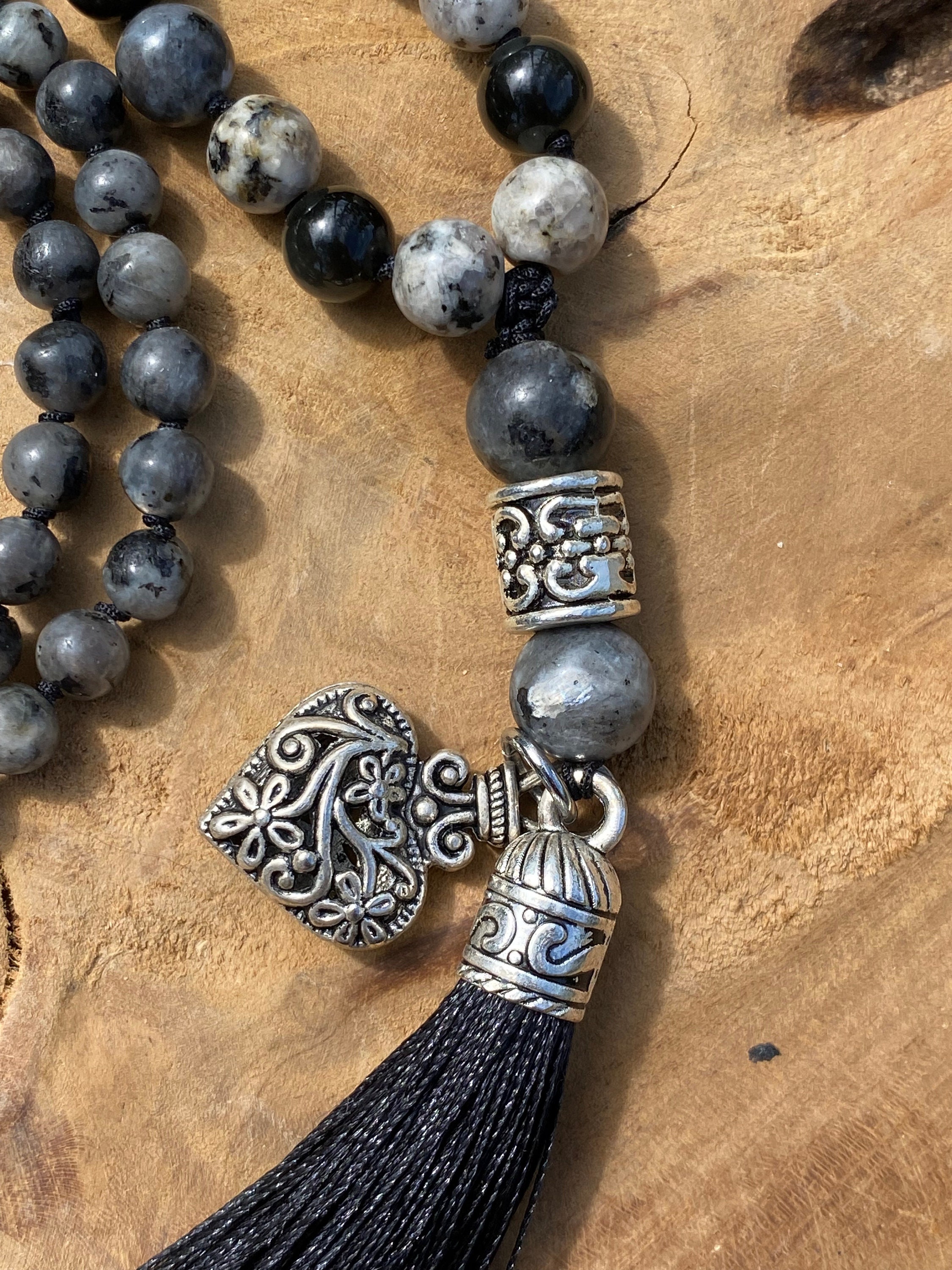 Shades of Black Mala Mala Bead Necklace Yoga Meditation - Etsy