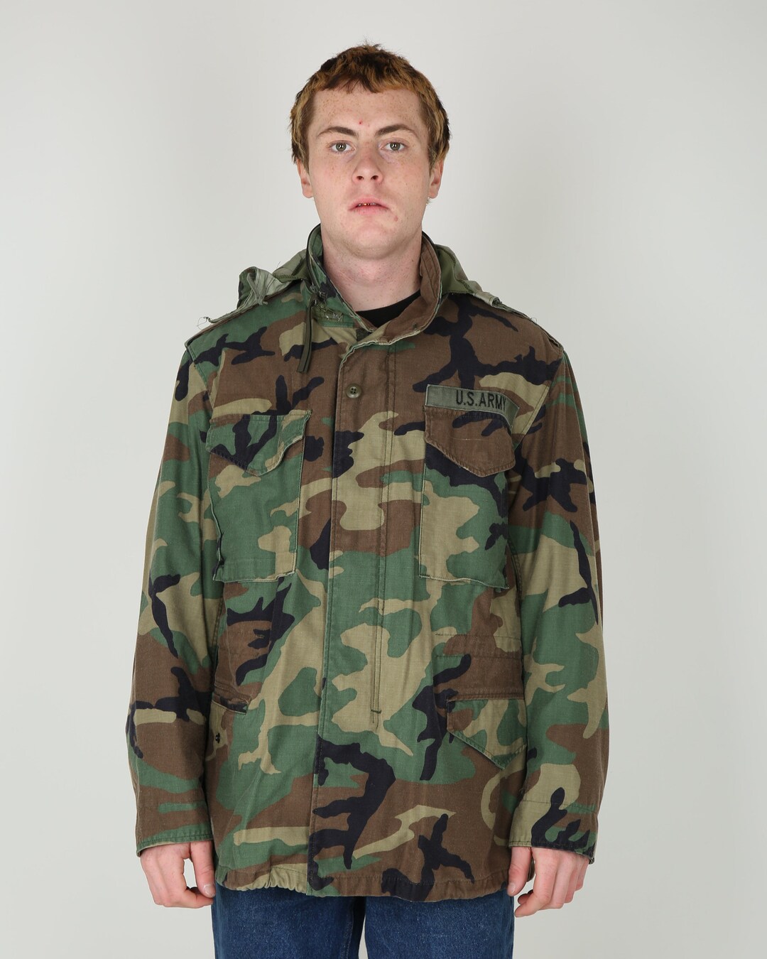 1999 Vintage US Army M81 Woodland Camouflage M-65 Field Jacket Medium ...