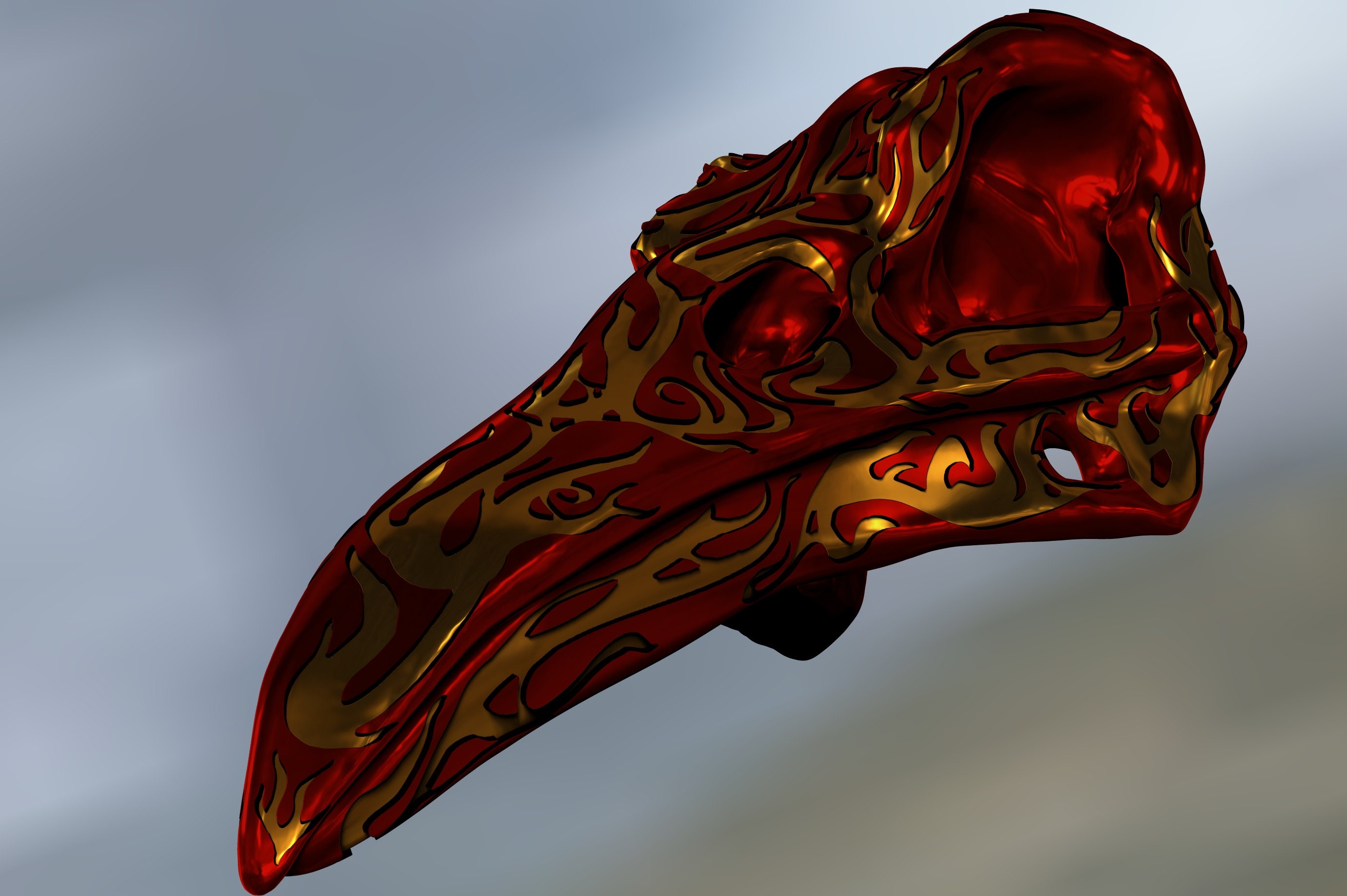 STL File for 3D Printing an Ornate Crow Skull - Etsy