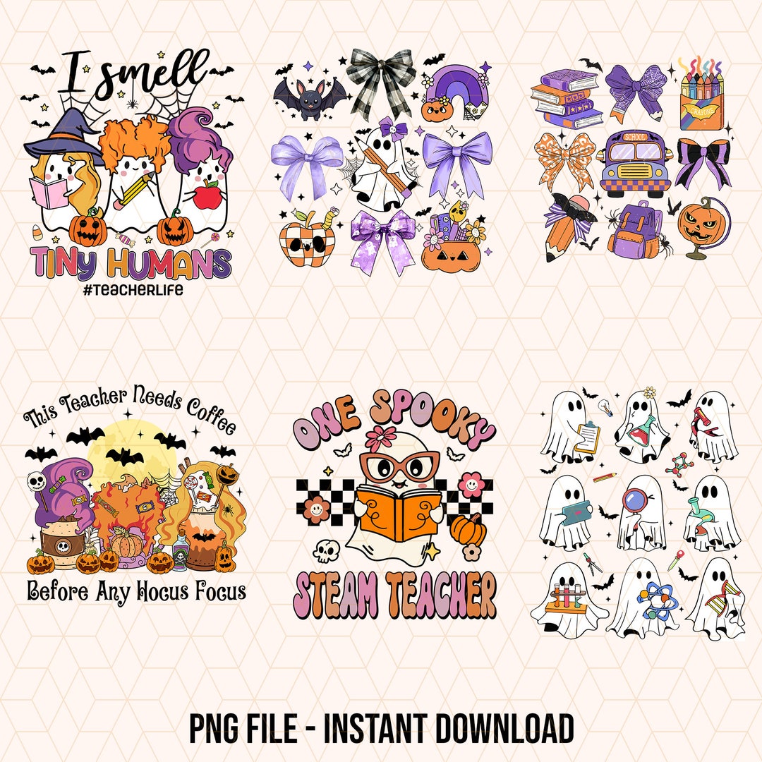 Halloween Ghost Teacher PNG Bundle, Coquette Teacher Ghost Shirt, Cute ...