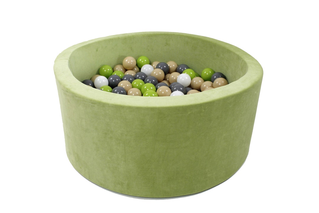 Green Velvet Ball Pit for Toddler 300 Balls Storage Bag, Ball Pit Set ...