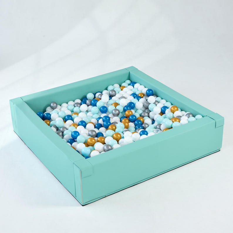 Mint Green Foam Ball Pit – Soft Play Square Ball Pool for Toddlers ...