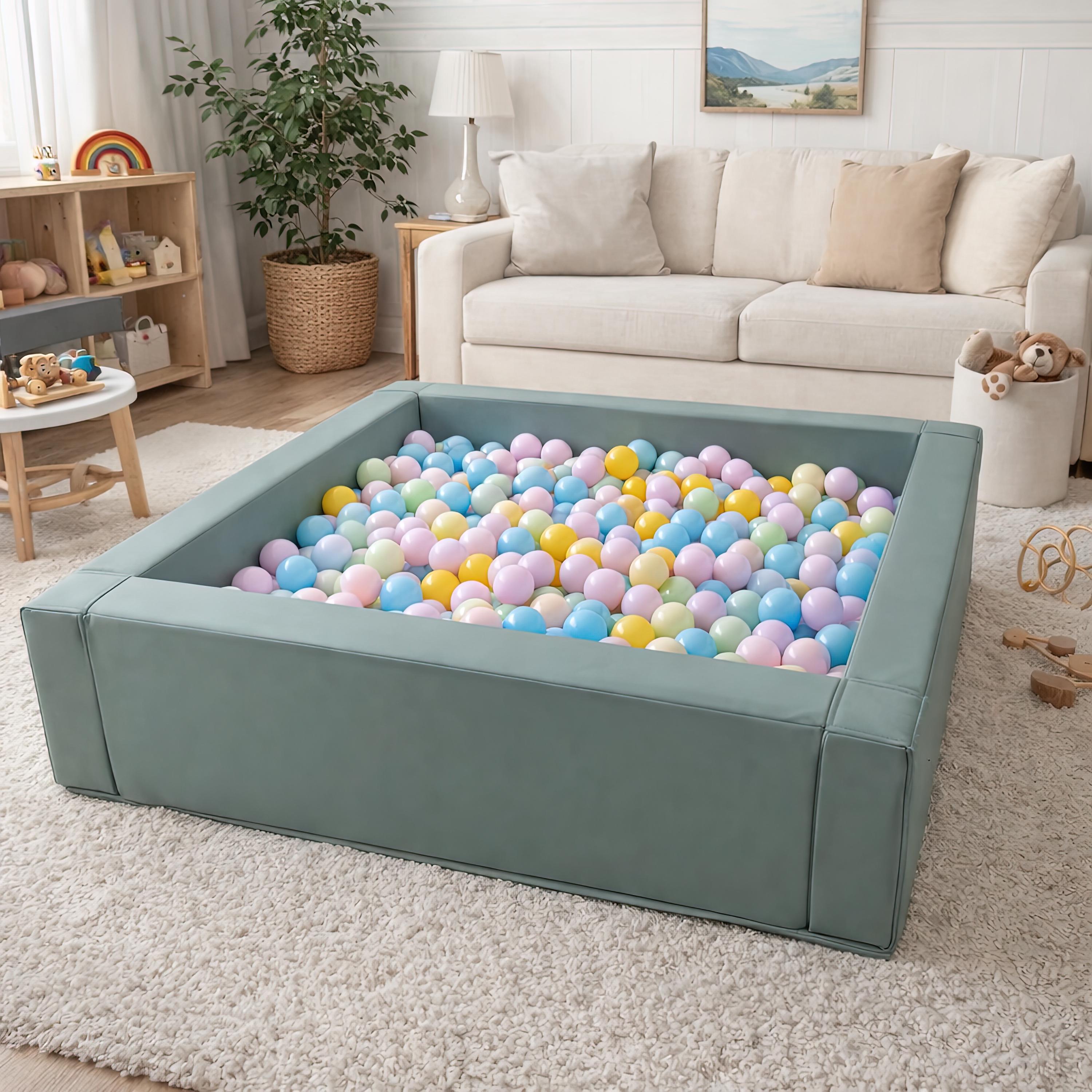 Square Foam Ball Pit | Eco Leather Soft Play Pool | Sage Green Toddler ...