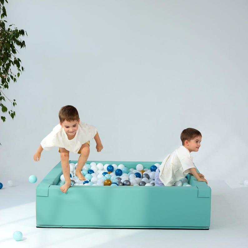 Mint Green Foam Ball Pit – Soft Play Square Ball Pool for Toddlers ...