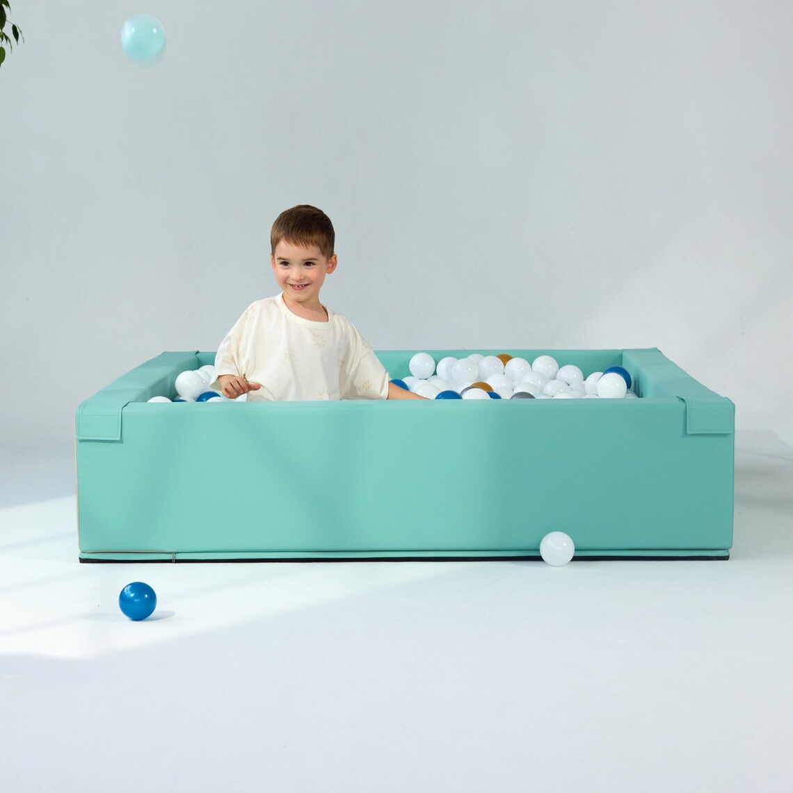 Mint Green Foam Ball Pit – Soft Play Square Ball Pool for Toddlers ...