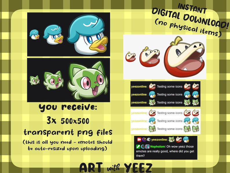 Gen 9 Starter Pokemon Emote Bundle for Twitch & Discord | Sprigatito ...