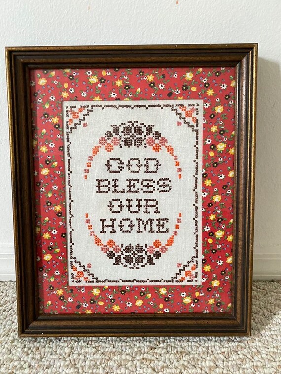 God Bless Our Home Frame Needlepoint Bright Floral Country - Etsy