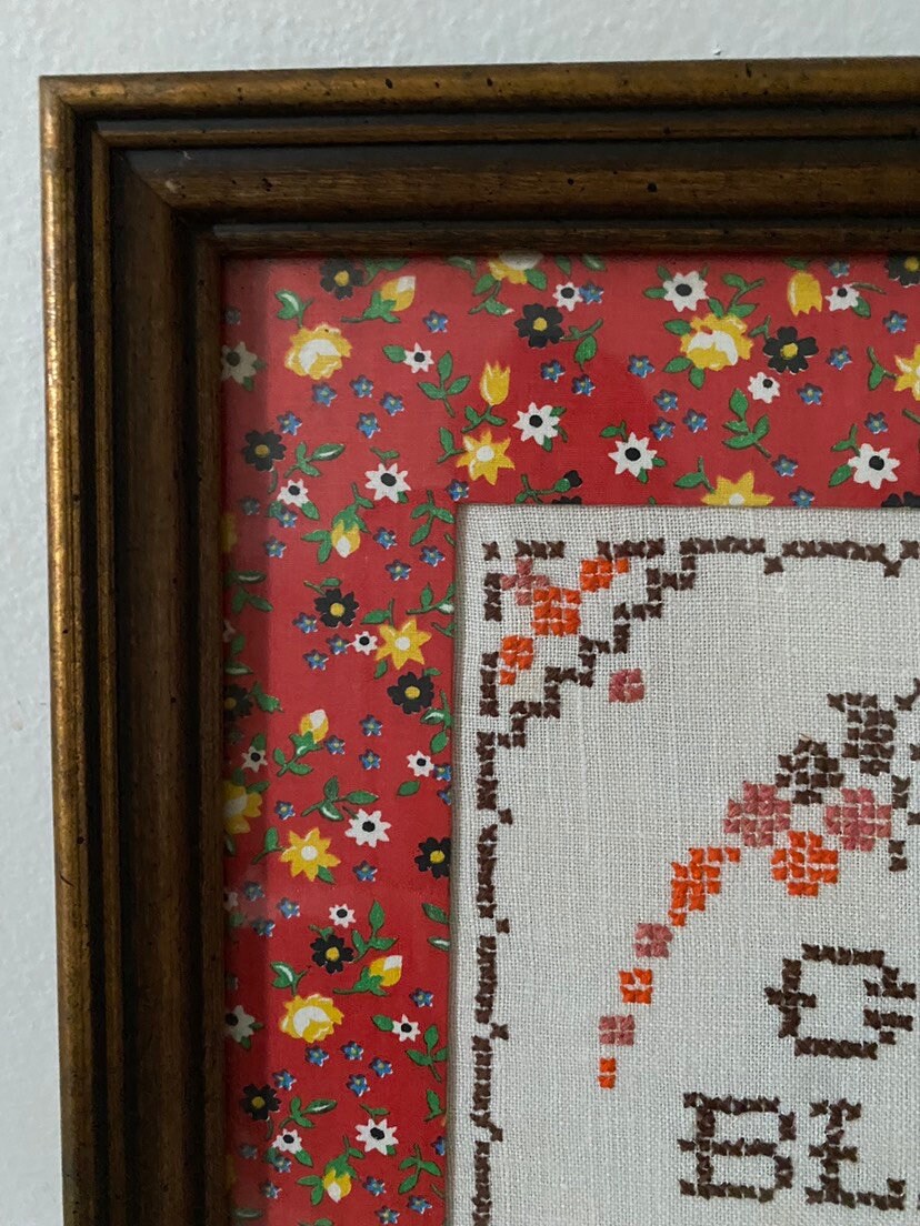 God Bless Our Home Frame Needlepoint Bright Floral Country Hippie Art ...