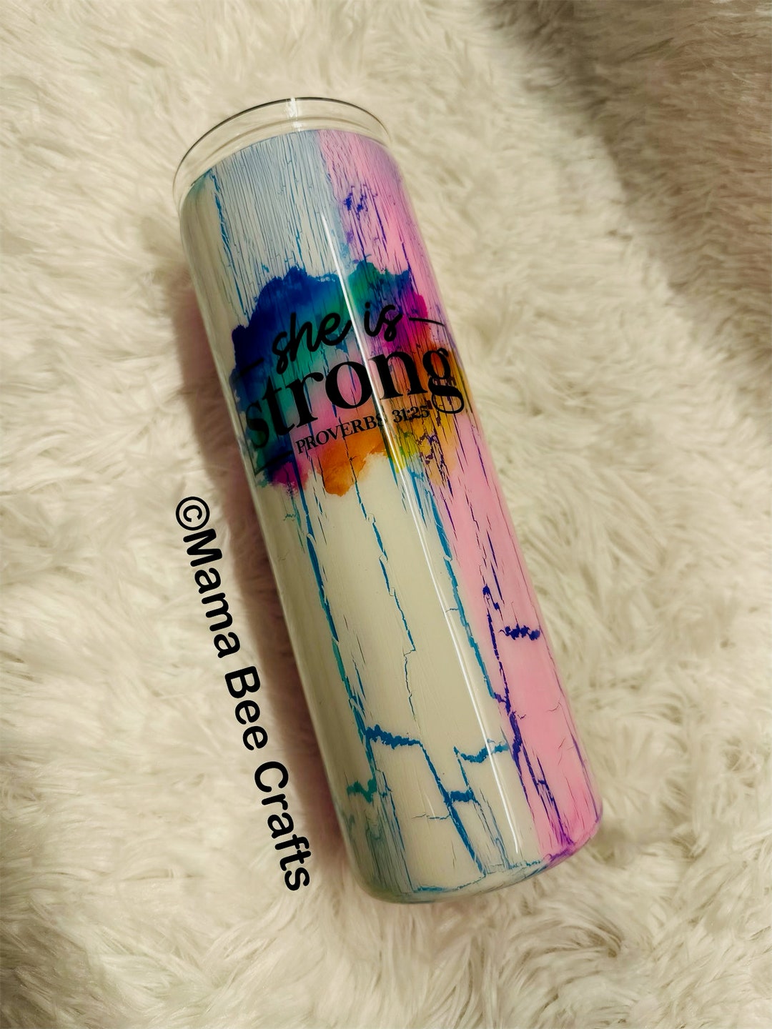 Ready to Ship she is Strong Rainbow With White Crackled Paint 20 Oz ...