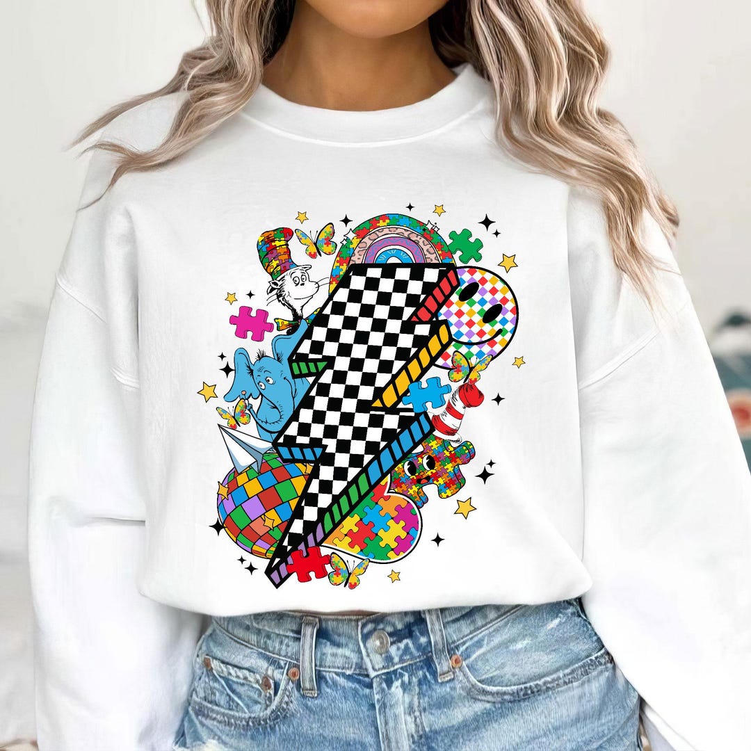 Lightning Bolt Drrseuss Autism Awareness Shirt, Cat in the Hat Autism ...