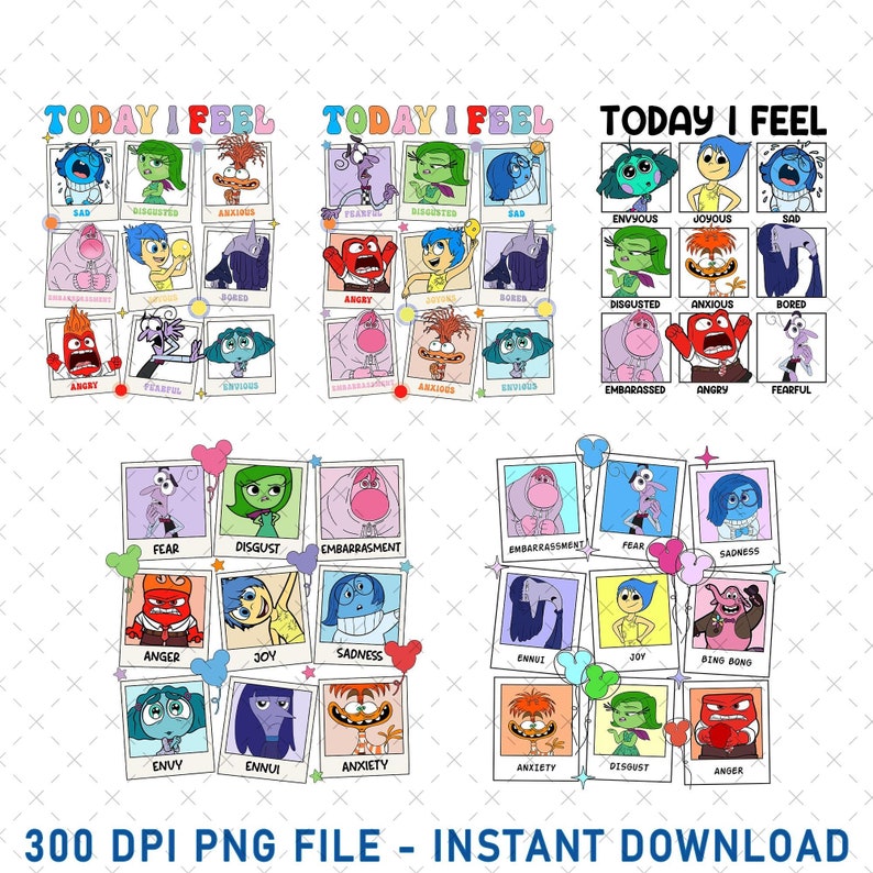 Inside Out 2 Bundle PNG, Inside Out Character Cards, Anger Joy Sadness ...