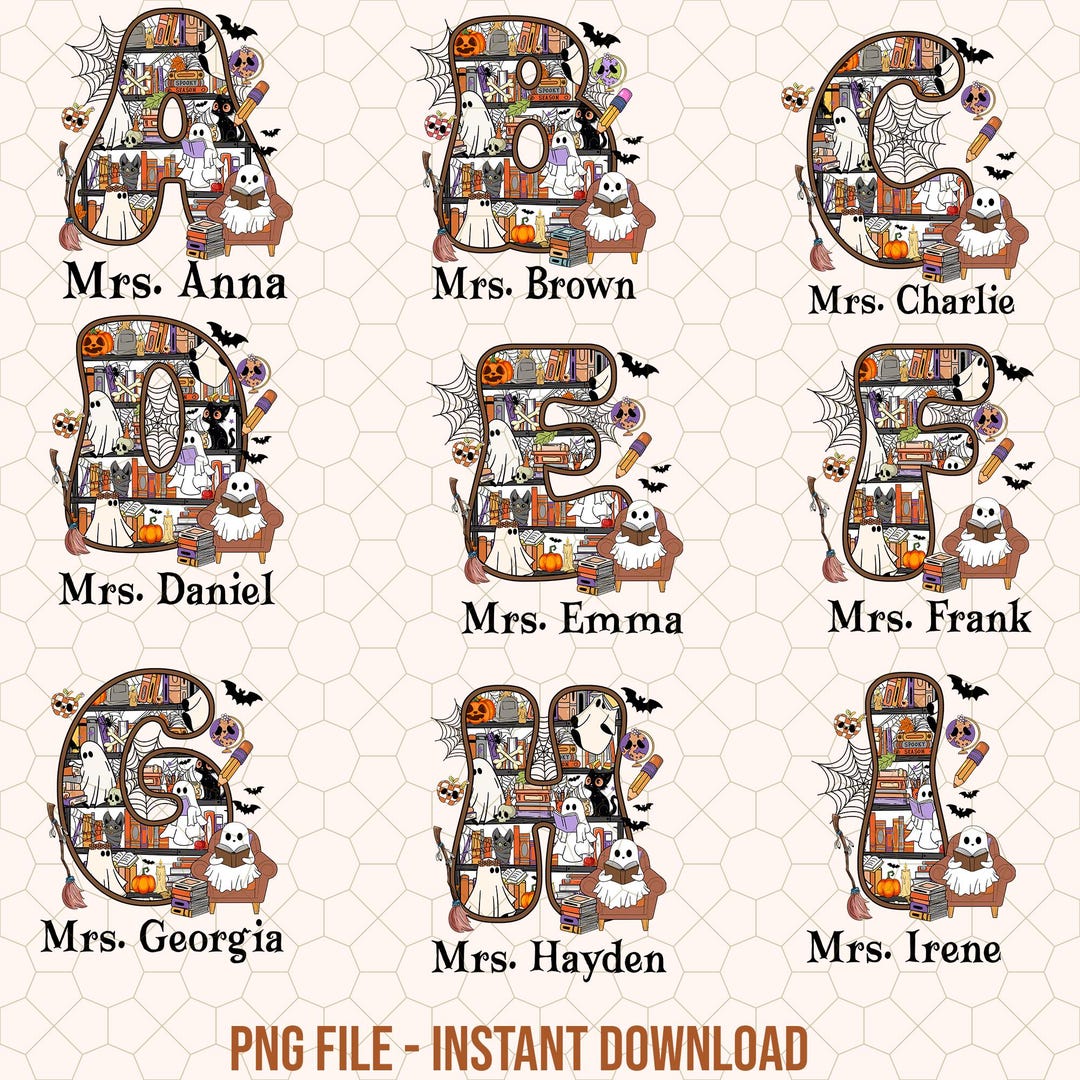 Halloween Alphabet Letters PNG Bundle, Halloween Doodle Letters Design ...