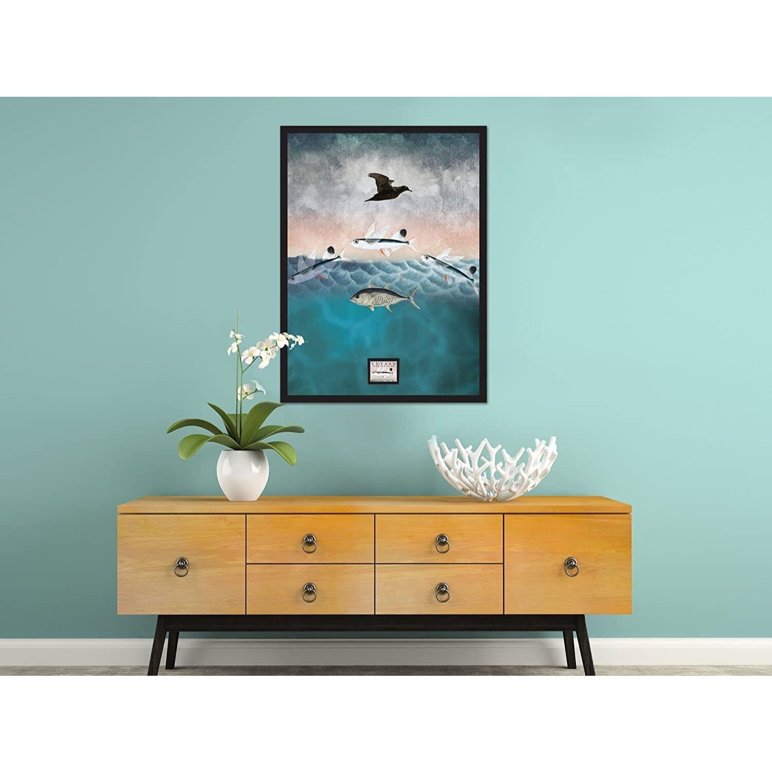 Marine Life, Flying Fish Framed Wall Art With Postage Stamp - Etsy