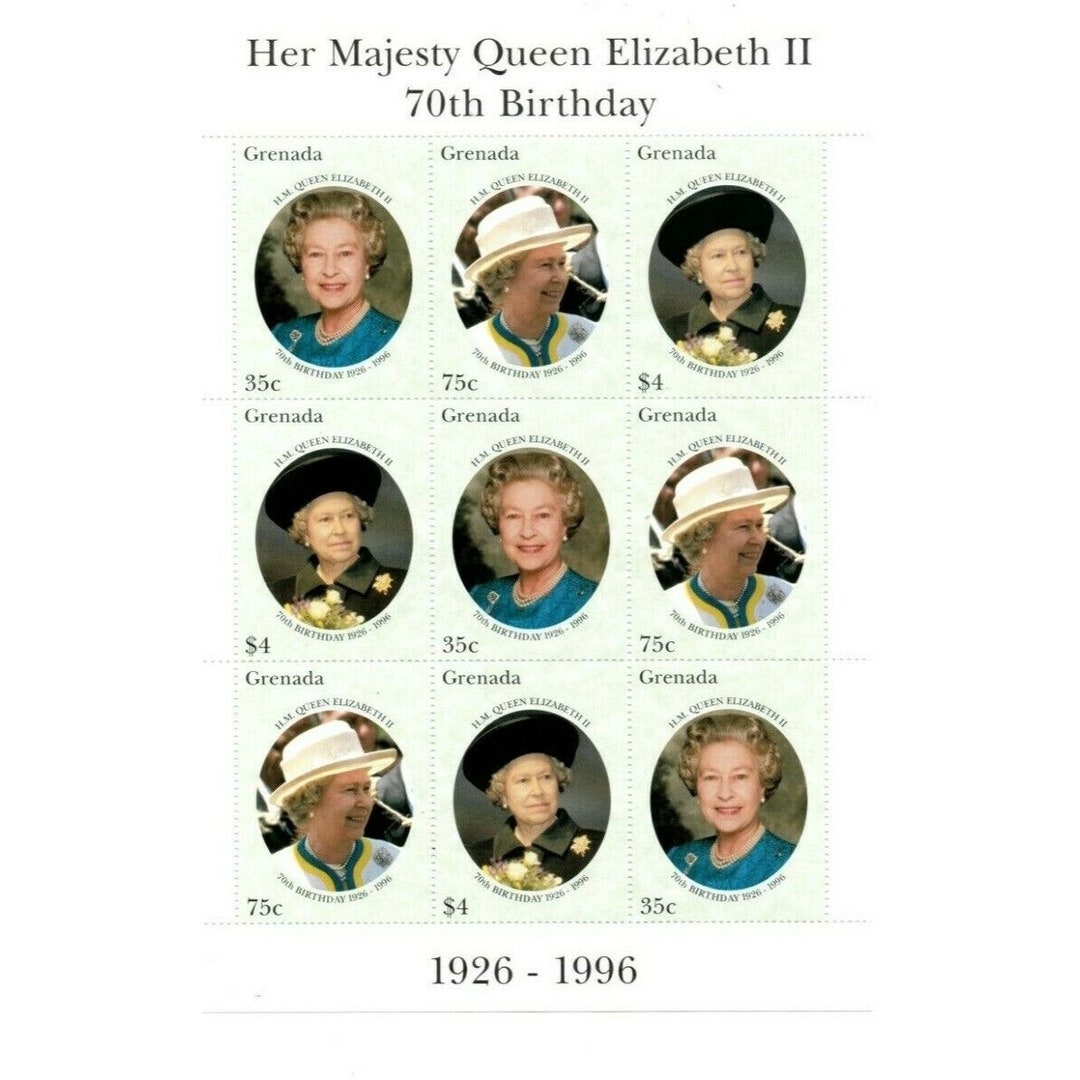 Grenada - 1996 - Queen Elizabeth 70th - Sheet of 9 - MNH - Etsy