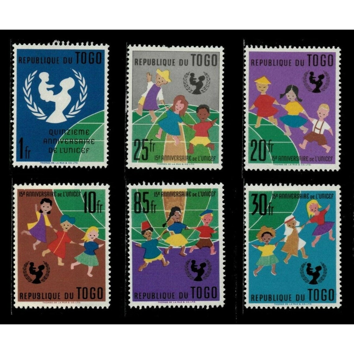 Togo 1961 UNICEF, 15 Years, Children, Globe Set of 6v Stamps Scott 411 ...