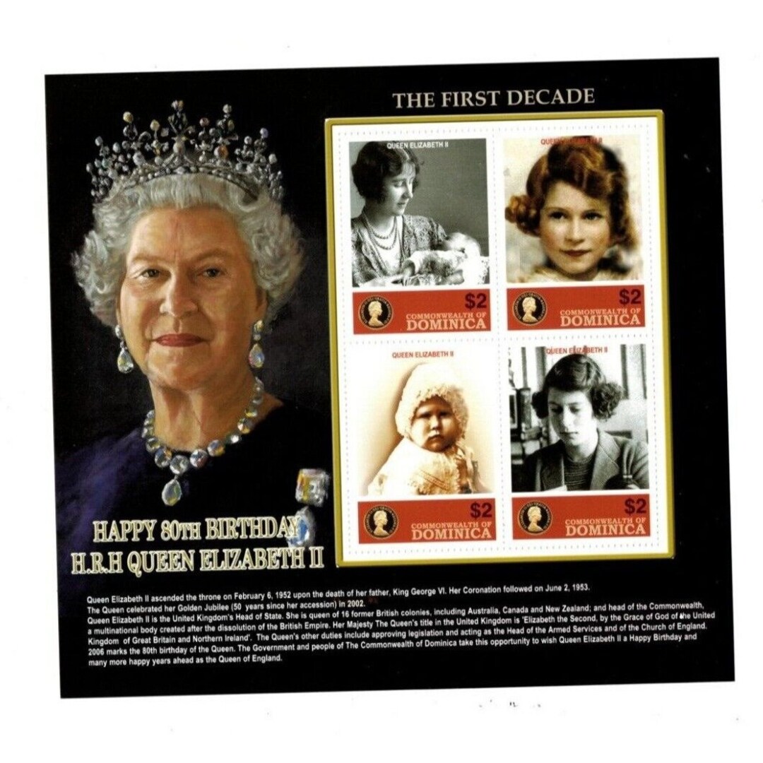 Dominica 2006 - Queen Elizabeth 80th Birthday - Sheet of 4v Stamps ...