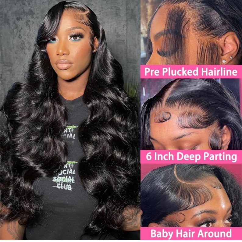 28 Inch 13x6 Body Wave Lace Front Wigs Human Hair Pre Plucked Glueless ...