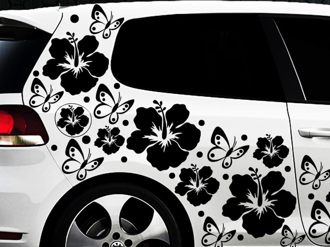 108-piece Car Sticker Hibiscus Flowers Butterflies HAWAII WALL DECALS ...