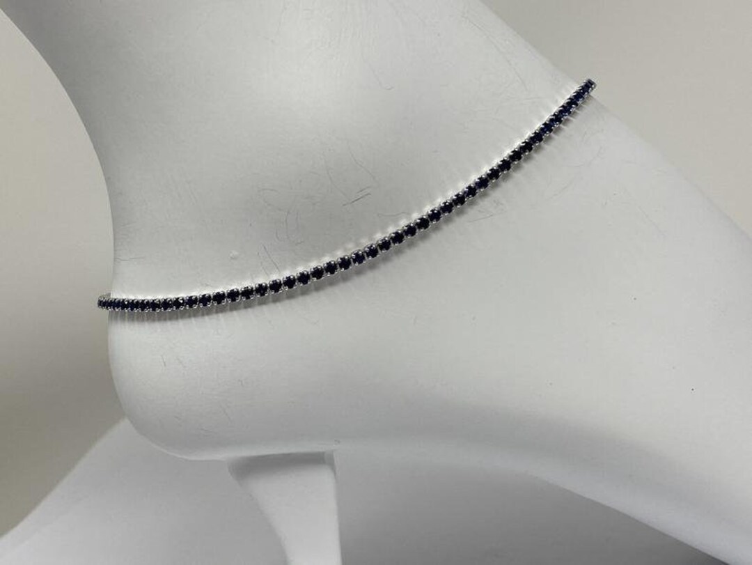 925 Sterling Silver Anklet, Rhodium Plated Sapphire Cz Anklet , 925 ...