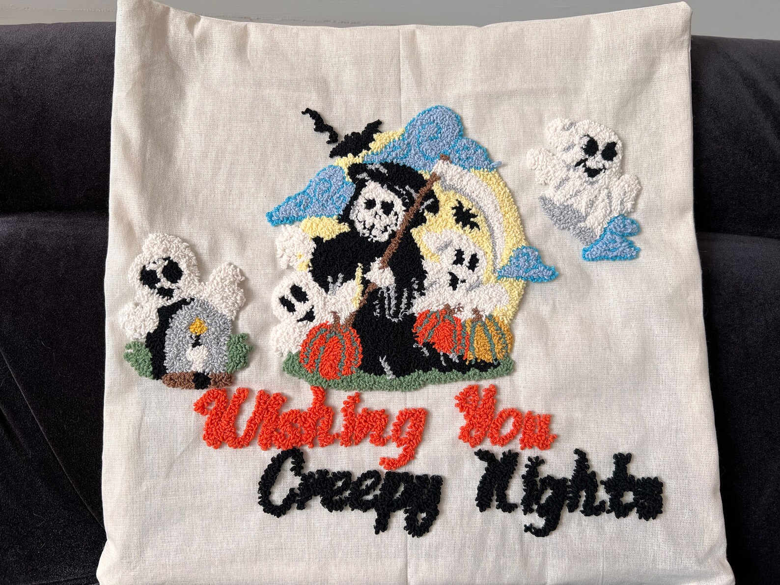 Decorative Scary Punch Needle Pillow Covers, Unique Grim Reaper and ...