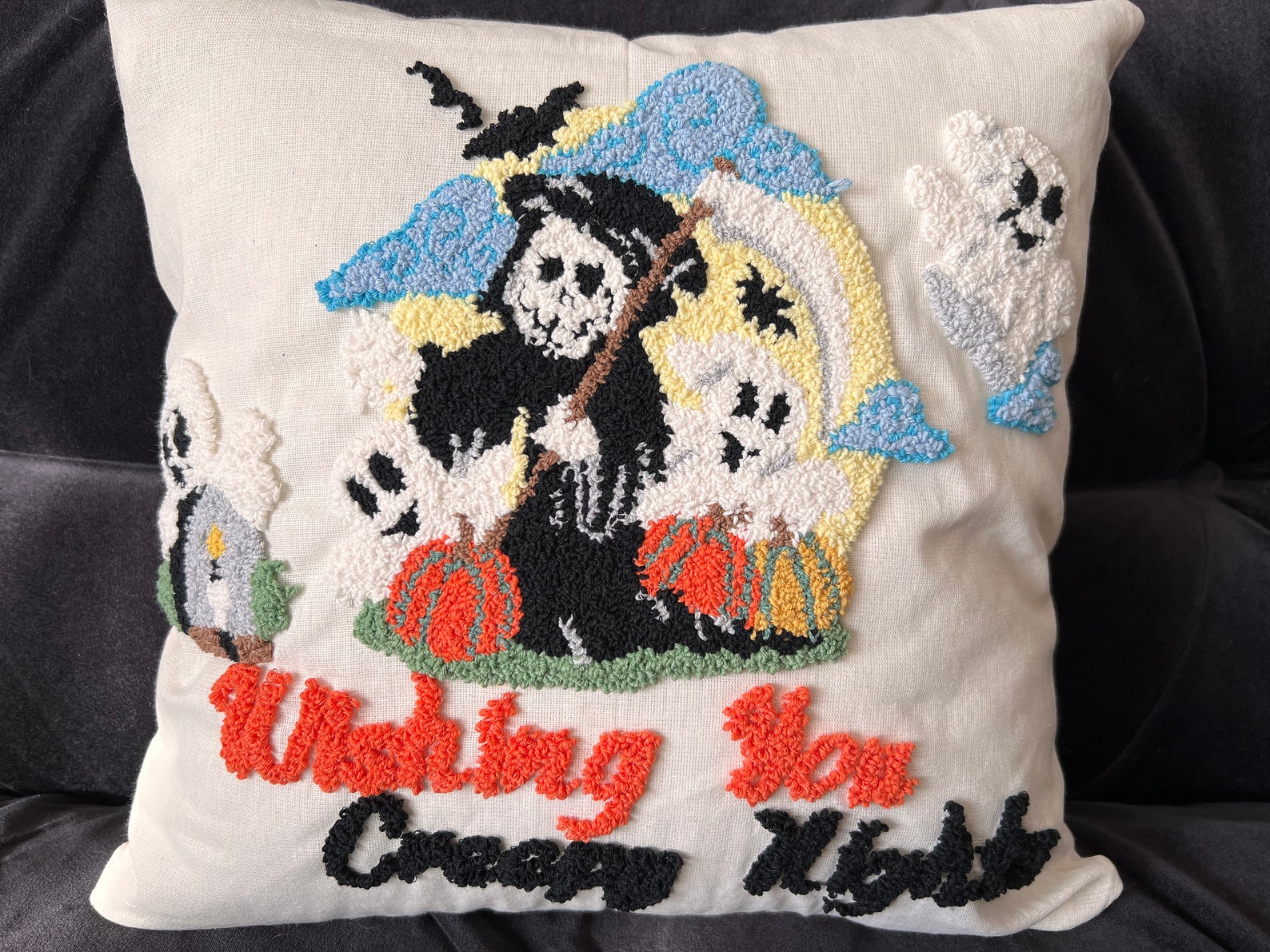 Decorative Scary Punch Needle Pillow Covers, Unique Grim Reaper and ...