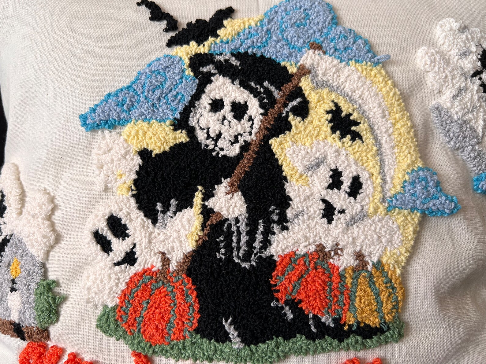 Decorative Scary Punch Needle Pillow Covers, Unique Grim Reaper and ...