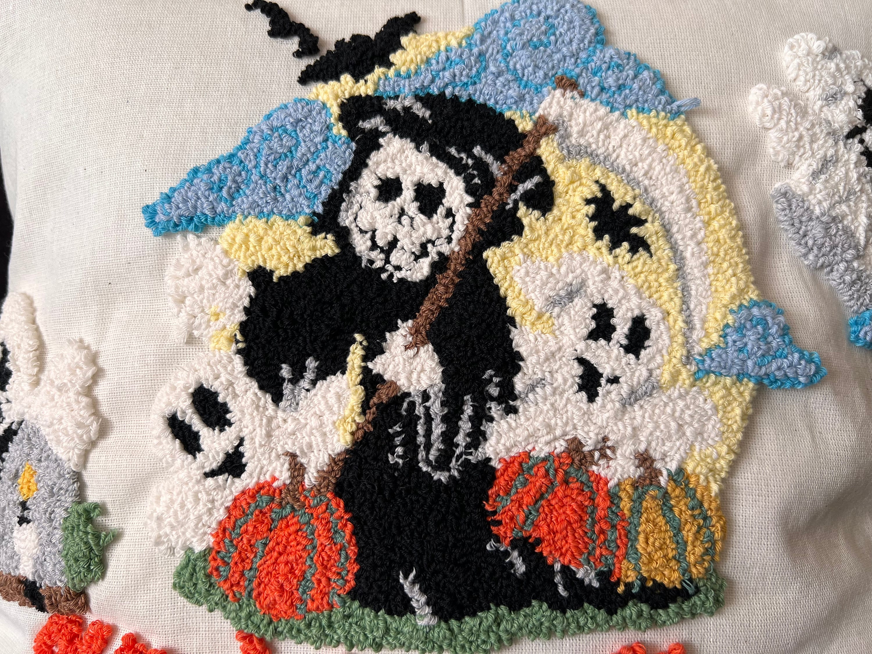 Decorative Scary Punch Needle Pillow Covers, Unique Grim Reaper and ...