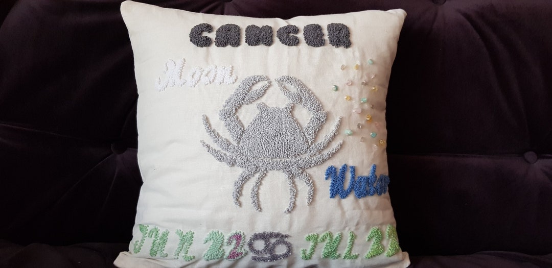 Decorated With Gemstone Cancer Zodiac Sign Punch Needle Pillow Covers ...