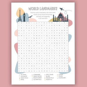Printable Famous World Landmarks Word Search for Kids, Learning ...