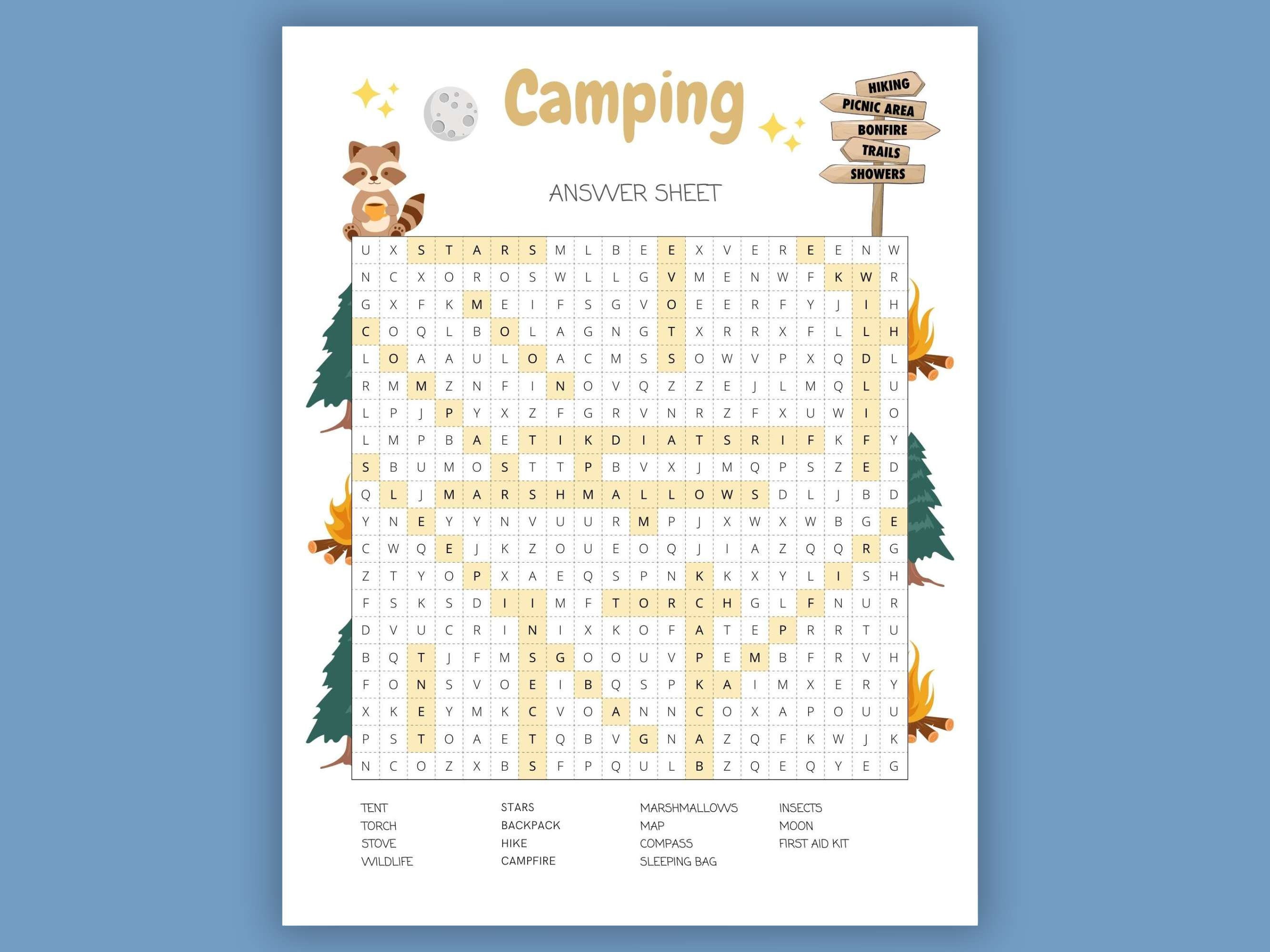 Printable Camping Word Search for Kids, Learning Activity Puzzle Game ...