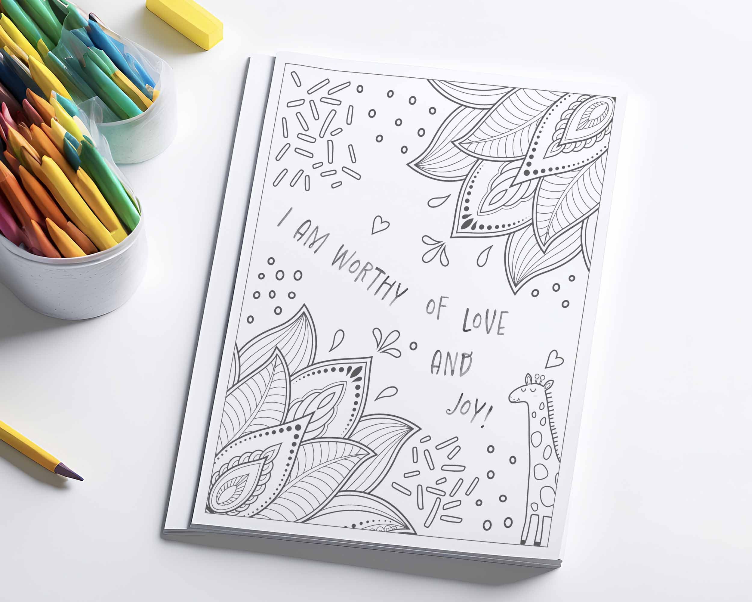 Positive Affirmation Coloring Page: Mandala Giraffe Doodles (PDF ...
