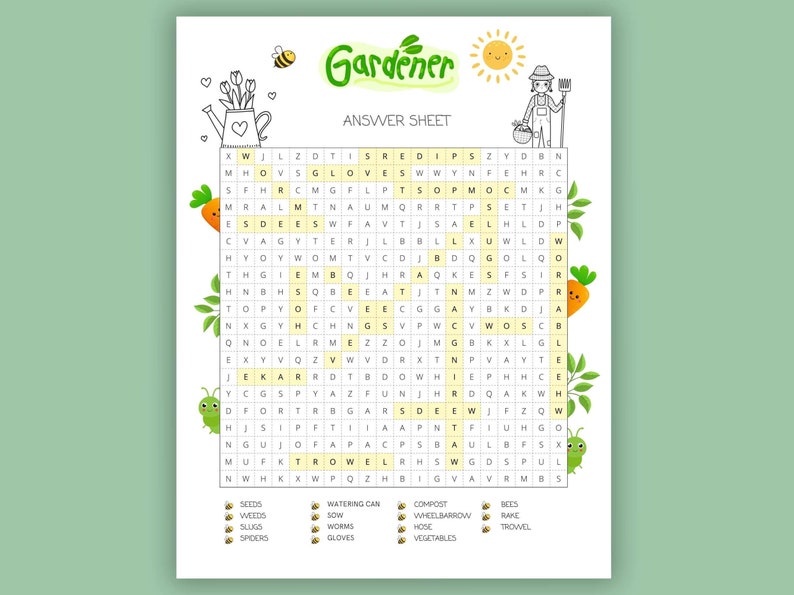 Printable Gardener Word Search for Kids, Spring Learning Activity ...