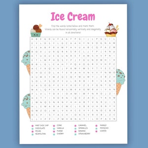 Printable Ice Cream Word Search for Kids, Learning Activity Puzzle Game ...