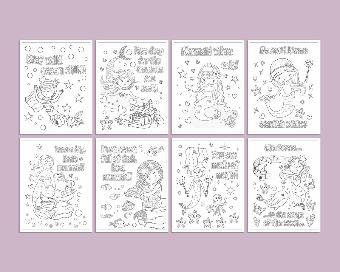 Mermaid Coloring Sheets for Kids With Mermaid Quotes. Printable Mermaid ...