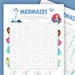 Printable Mermaid Word Search for Kids, Ocean Learning Activity Puzzle ...