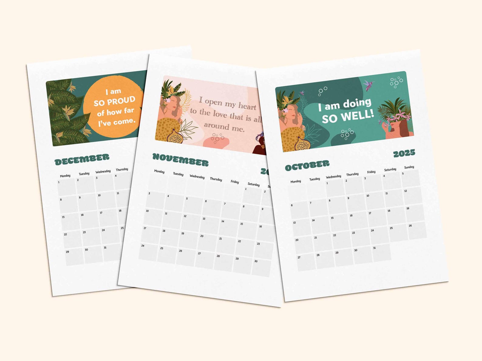 2025 Calendar With Positive Affirmations for Strong Women. A4, A3 & US ...
