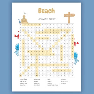 Printable Beach Word Search Puzzle for Kids (PDF Download) - Etsy