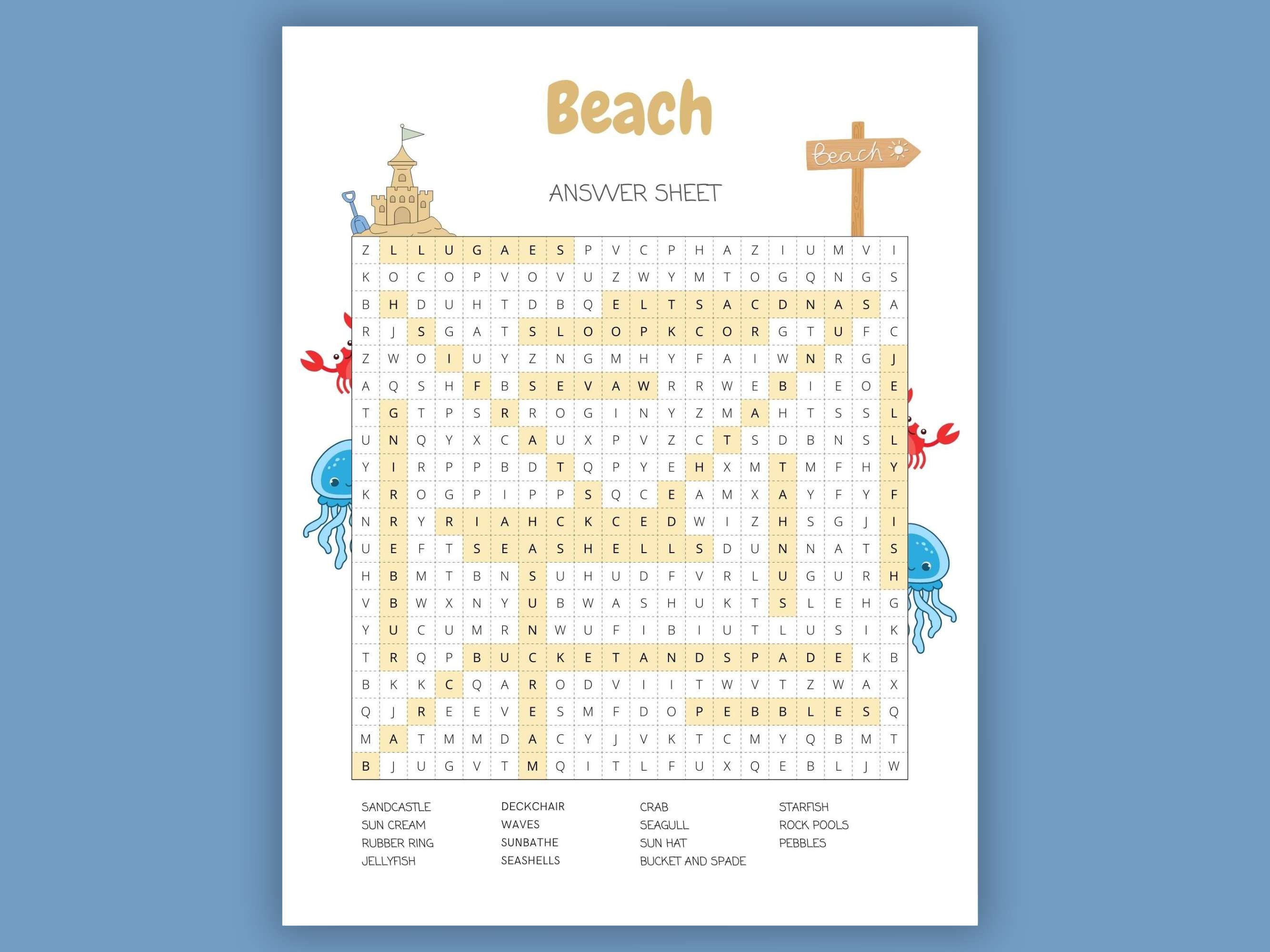 Printable Beach Word Search Puzzle for Kids (PDF Download) - Etsy
