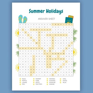 Printable Summer Holidays Word Search for Kids, Learning Activity ...
