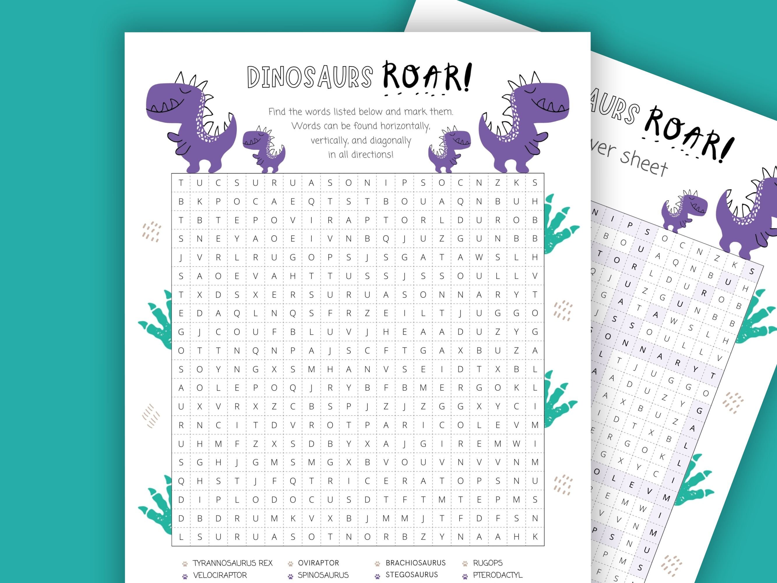 Dinosaur Word Search, Printable Word Searches for Kids, Learning ...