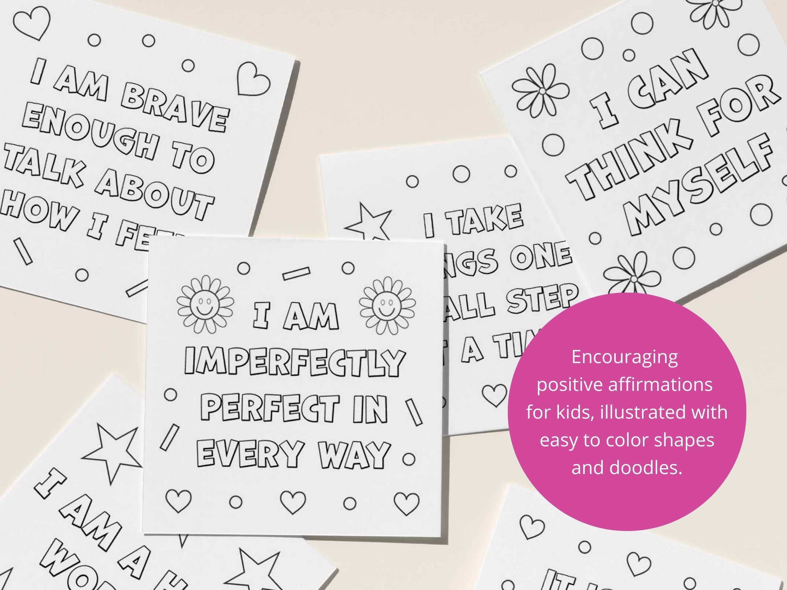 100 Printable Kids Coloring Affirmation Cards. Coloring Sheets ...