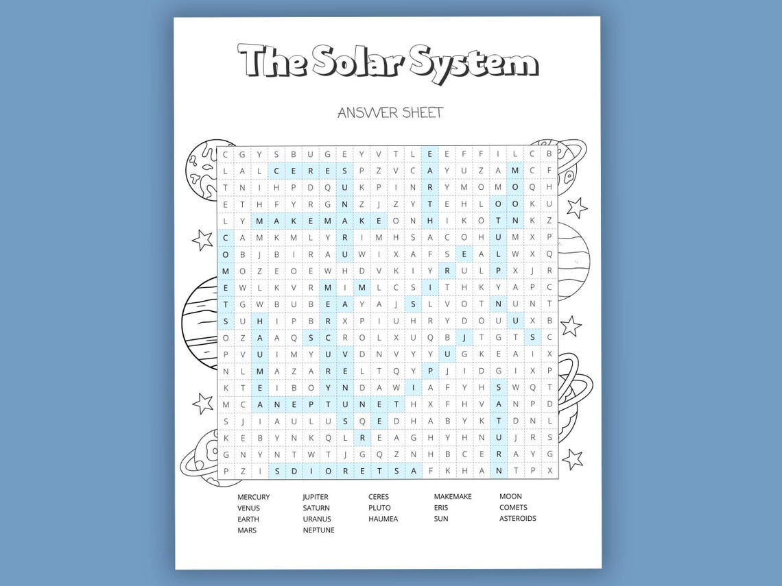 Solar System Word Search Puzzle for Kids (PDF Download) - Etsy Canada