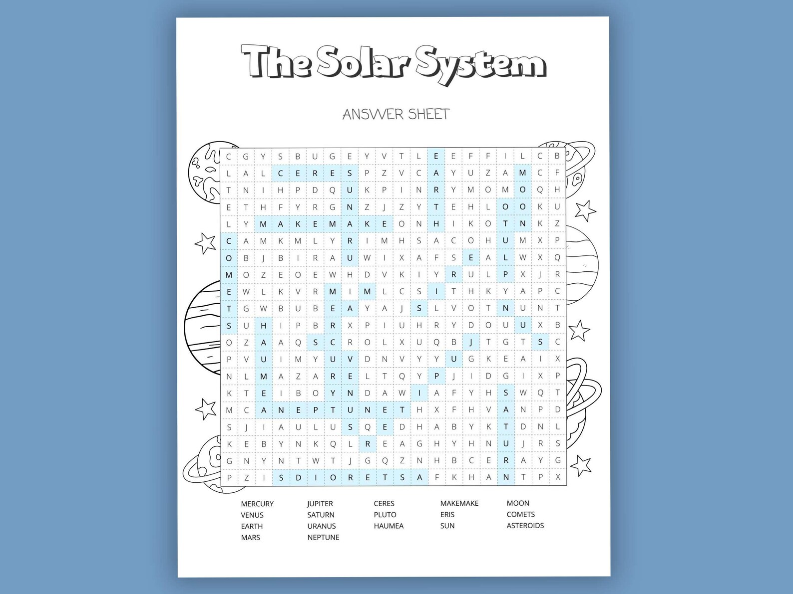 Solar System Word Search Puzzle for Kids (PDF Download) - Etsy Canada