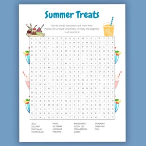 Printable Summer Treats Word Search for Kids, Learning Activity Puzzle ...