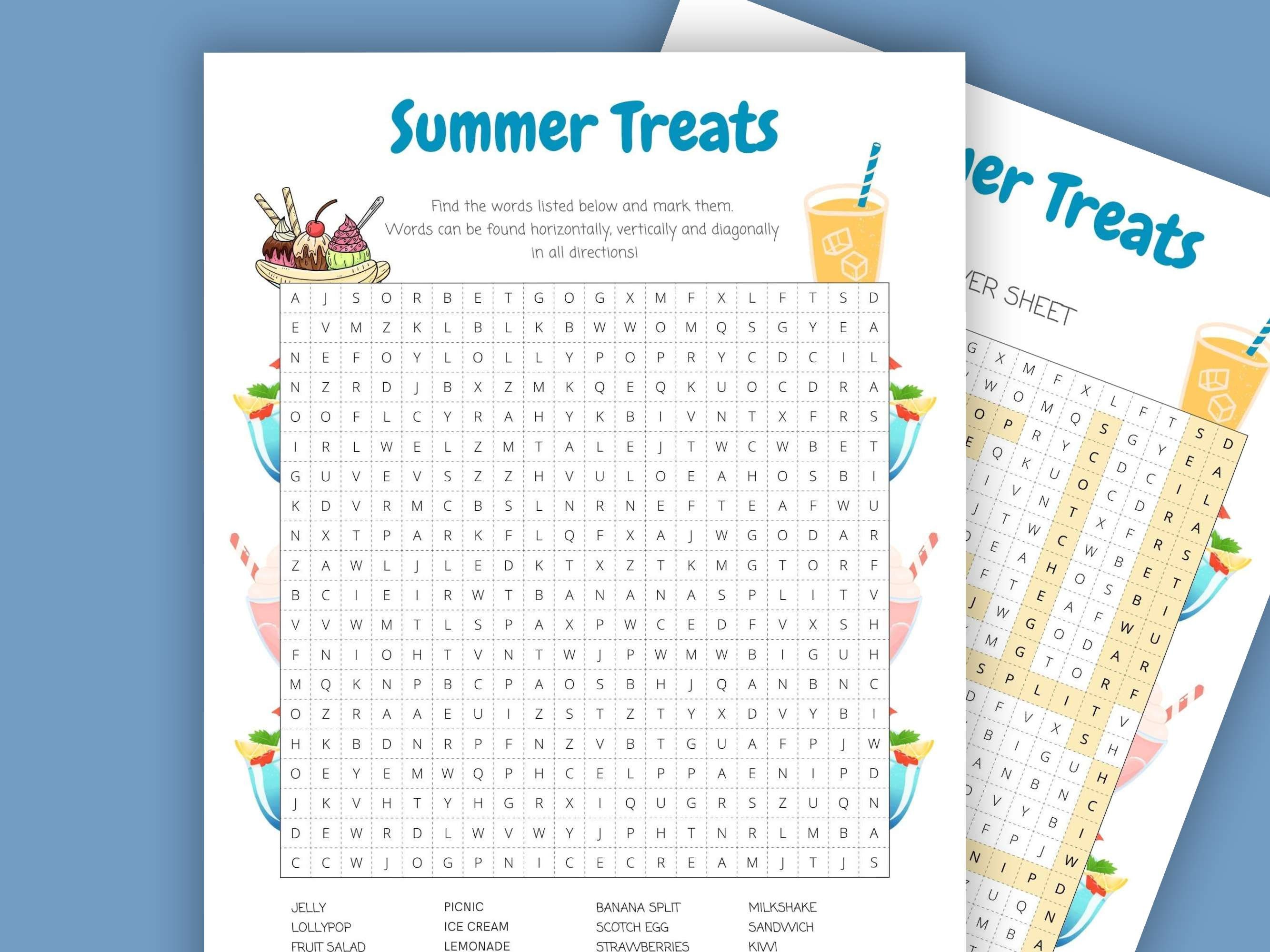 Printable Summer Treats Word Search for Kids, Learning Activity Puzzle ...